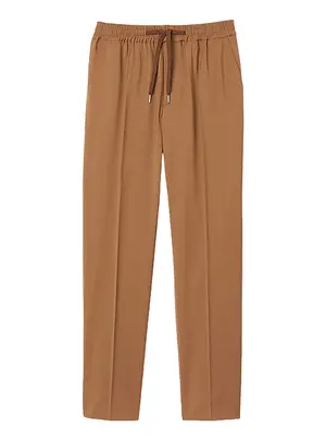 Sandro Drawstring-waist Straight-leg Wool-blend Trousers - Naturels