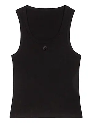 Maje Logo-embroidered Stretch-cotton Vest - Noir / Gris