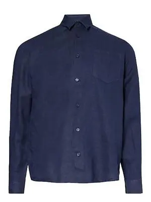 Vilebrequin Caroubis Logo-embroidered Linen Shirt S Bleu Marine