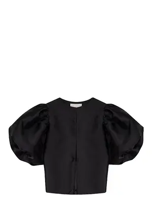 MALINA Satin Balloon-sleeve Blouse - Black