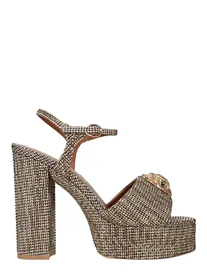 Kurt Geiger Kensington Houndstooth Woven Platform Sandals - Beige