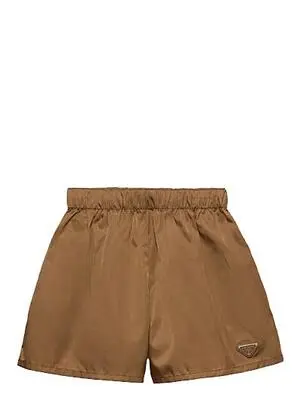 Prada Re-Nylon Logo-Plaque Nylon Shorts Brown
