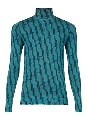 Prada Geometric-pattern Turtleneck Wool Sweatshirt - Turquoise