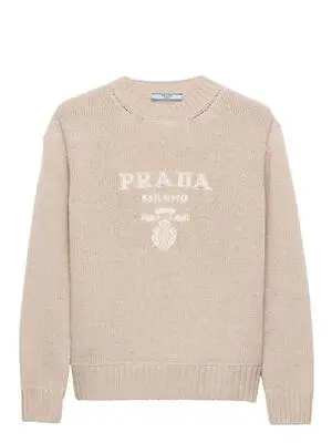 Prada Logo-Intarsia Cashmere And Wool-Blend Sweater Neutral