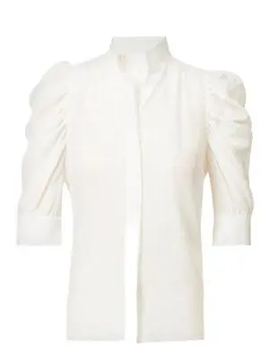 FRAME Gillian Puffed-shoulder Silk-crepe Top - Off White