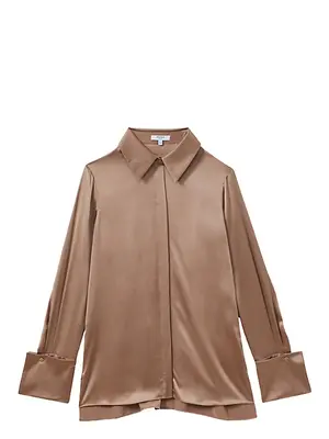 REISS Reiss Hailey Point-Collar Silk Shirt Mink