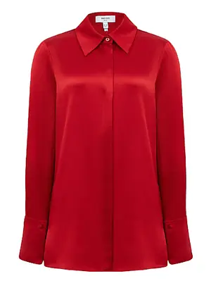 REISS Reiss Hailey Point-Collar Silk Shirt Red