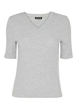 Whistles V-neck Ribbed Stretch-knit Top - Grey
