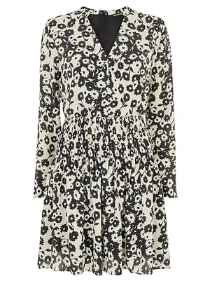 Whistles Riley Floral-print Shirred Mini Dress - Black