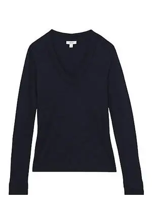 REISS Brady V-neck Fine-knit Top - Navy