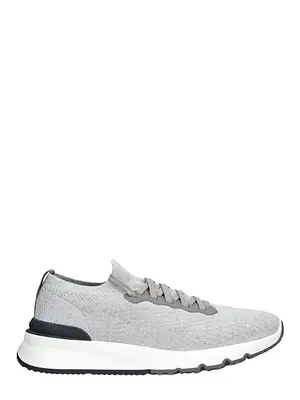 Brunello Cucinelli Brand-embossed Knitted Low-top Sneakers - Grey/other
