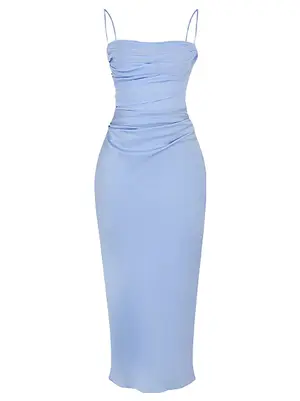 House Of Cb Teia Gathered-front Satin Midi Dress - Sky
