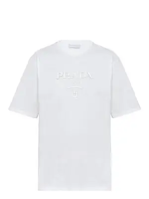 Prada Brand-embroidered Boxy-fit Cotton T-shirt - White