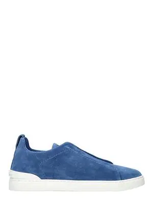 Zegna Triple Stitch Panelled Suede Low-top Trainers - Blue/dark