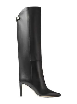 JIMMY CHOO Alizze Pointed-toe Leather Knee-high Boots - Black