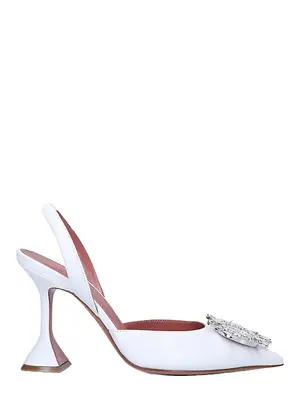 Amina Muaddi Begum Crystal-embellished Slingback Satin Heels - White