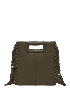 Maje Fringed-trim Leather Cross-body Bag - Khaki