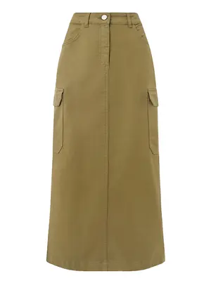 Whistles Tessa Cotton-blend Cargo Midi Skirt - Khaki/olive