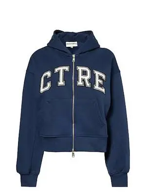 THE COUTURE CLUB Logo Text-embroidered Relaxed-fit Cotton-jersey Hoody - Navy