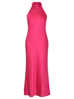 OMNES Halter-neck Drape-back Maxi Dress - Magenta