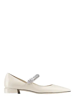 JIMMY CHOO Bing 25 Crystal-embellished Patent-leather Flats - Linen