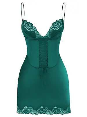 House Of Cb Soraya Lace-trimmed Satin Mini Dress - Forest