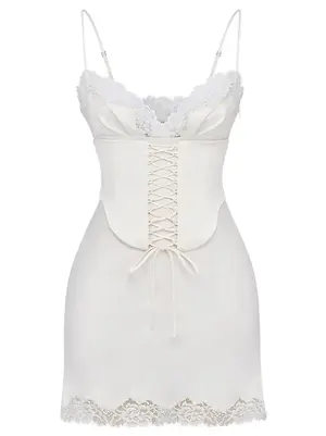 House OF CB Soraya Lace-Trimmed Satin Mini Dress - Ivory