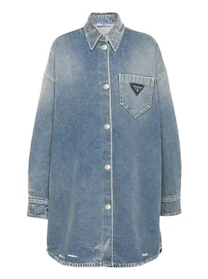 Prada Oversized Logo-plaque Denim Shirt - Blue
