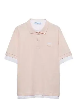 Prada Logo-patch Relaxed-fit Piqué And Jersey Polo Shirt - Pink