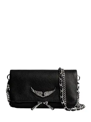 Zadig&Voltaire Rock Nano Wing-embellished Leather Shoulder Bag - Noir Silver