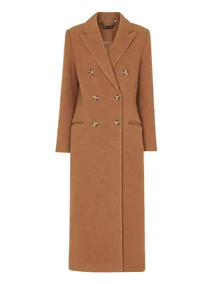 Whistles Point-collar Double-breasted Textured-wool Coat - Tan