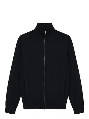 REISS Hampshire Funnel-neck Zip-through Merino-wool Cardigan - Black