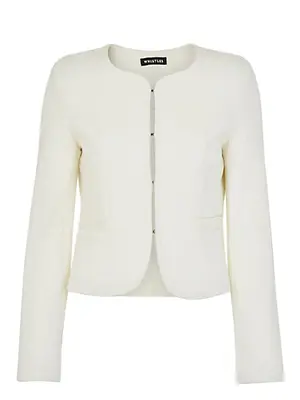 Whistles Collarless Textured Cotton-jersey Blazer - Cream