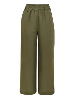 Whistles Cropped Wide-leg Linen Trousers - Khaki/olive