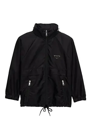 Prada Re-nylon Logo-plaque Raglan-sleeve Rain Jacket - Black
