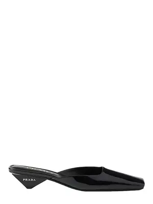 Prada Square-toe Brand-print Patent-leather Heeled Mules - Black