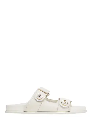 JIMMY CHOO Fayence Pearl-embellished Leather Sandals - Latte
