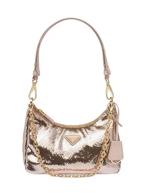 Prada Re-nylon Embellished Shoulder Bag - Powder