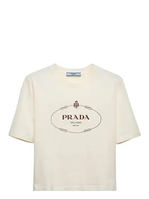 Prada Logo-print Boxy-fit Cotton-jersey T-shirt - Neutral