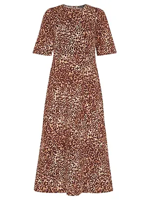 Whistles Animal-print Linen-blend Midi Dress - Multicolour