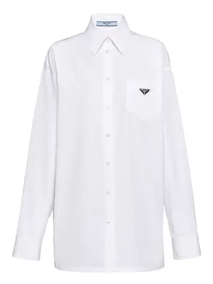 Prada Logo-plaque Long-sleeve Cotton Shirt - White