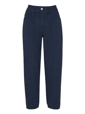 Whistles Cropped Mid-rise Cotton Trousers - Navy