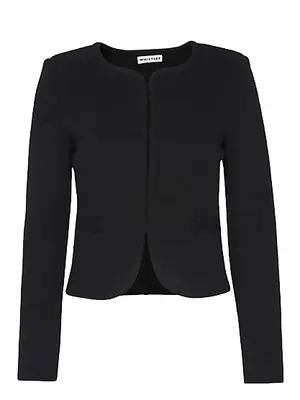 Whistles Collarless Cropped Cotton-jersey Jacket - Black