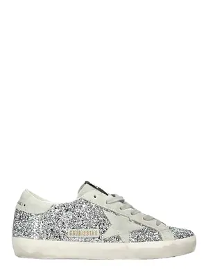 GOLDEN GOOSE Super-star Suede And Glitter Trainers - Silver