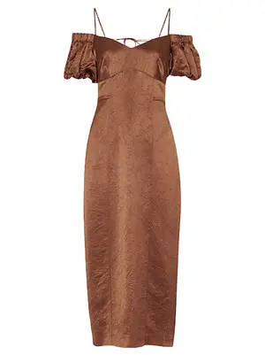 Whistles Faye Bardot-neck Satin Midi Dress - Brown