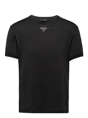 Prada Logo-plaque Slim-fit Cotton-jersey T-shirt - Black