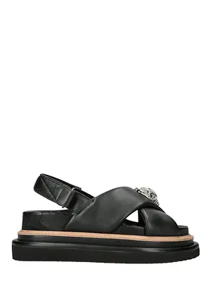 Kurt Geiger Orson Cross-strap Leather Flat Sandals - Black