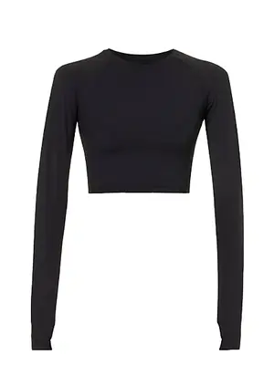 ADANOLA Fitted Long-sleeved Cropped T-shirt - Black