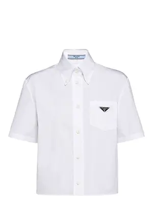 Prada Logo-plaque Cropped Cotton Shirt - White