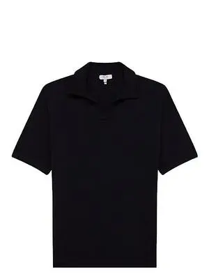 REISS Duchie Open-collar Short-sleeve Wool Polo - Navy